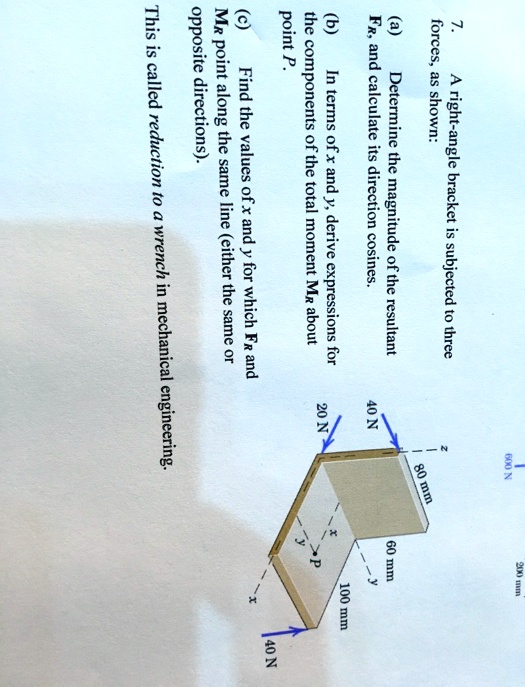 SOLVED: a right angle bracket is subjected to three forces, as shown: a ...