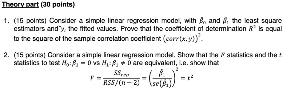 SOLVED: Theory Part (30 points) (15 points) Consider a simple linear regression model with Bo ...