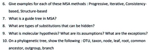 SOLVED: Give examples for each of these MSA methods: Progressive ...