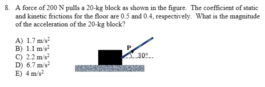 a force of 200n pulls a 20 kg block as shown in the figure the ...