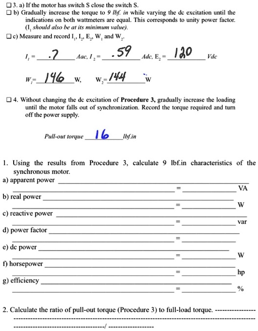 SOLVED: a) If the motor has switch S, close the switch S. b) Gradually ...