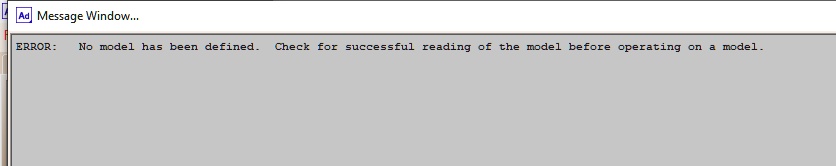 Ad Message Window... ERROR: No model has been defined. Check...