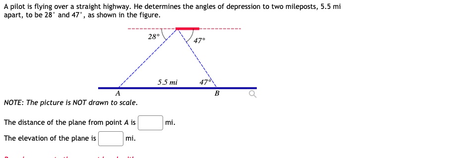 A pilot is flying over straight highway. He determines the angles of ...