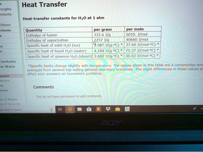 SOLVED: Heat Transfer engths ustants Heat-transfer constants for H2O at ...