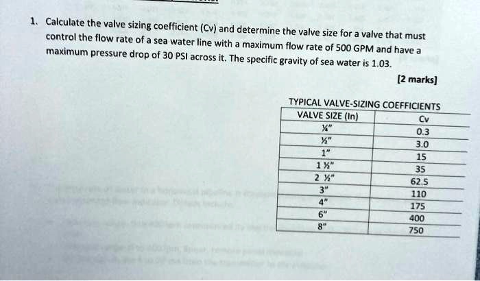Solved Calculate The Valve Sizing Coefficient Cv And Determine The