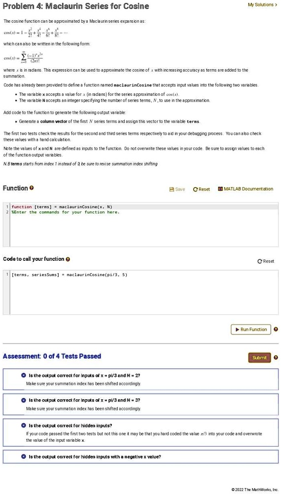 SOLVED: Texts: Problem 4: Maclaurin Series for Cosine My Solutions: The ...