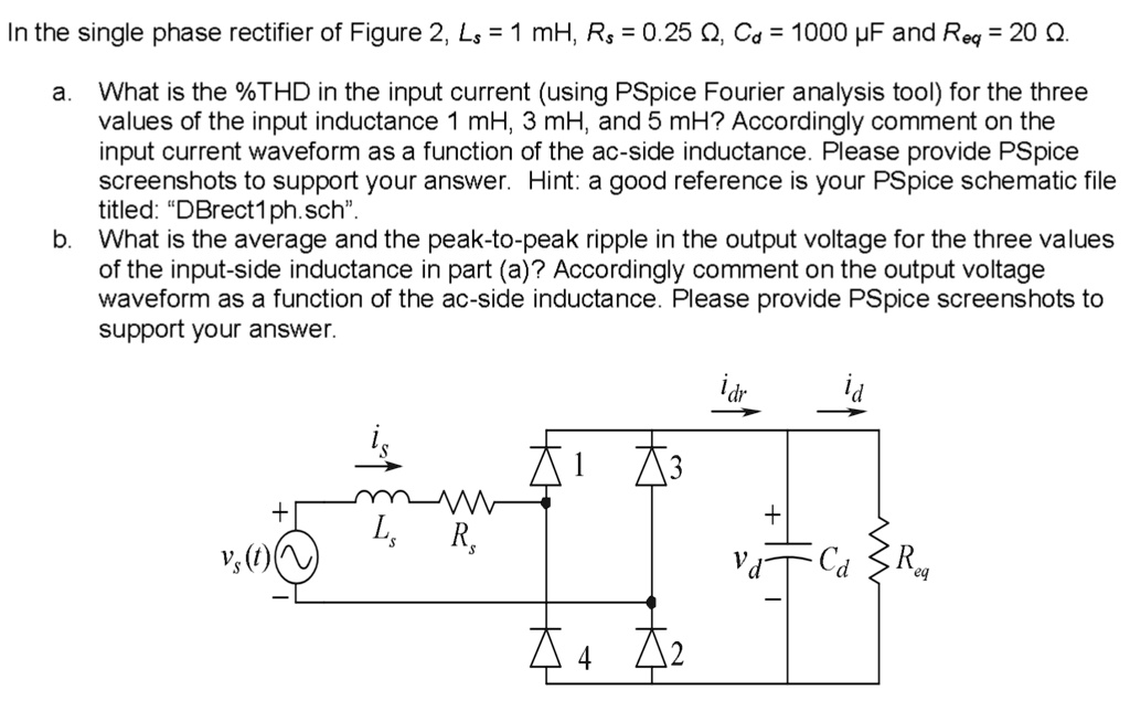 In the single phase rectifier of Figure 2, Ls = 1 mH, Rs = 0.25 ?, Cd = 1000 µF and Req = 20 ...