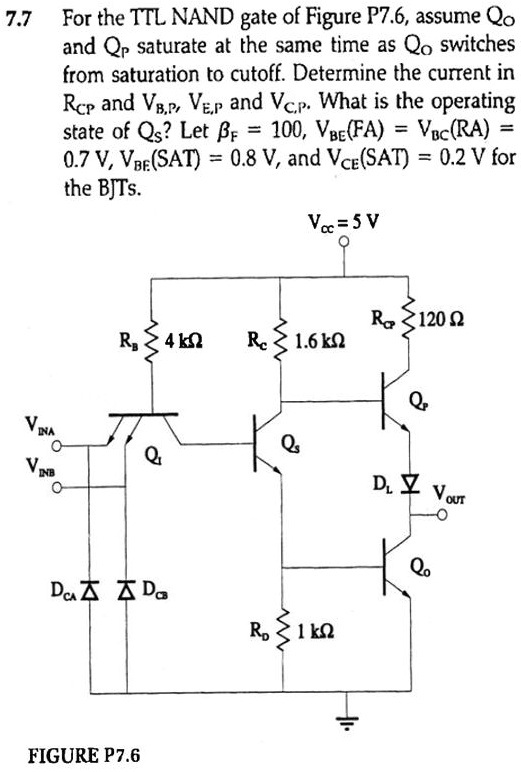 7.7 For the TTL NAND gate of Figure P7.6, assume QO and QP saturate at ...