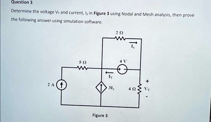 Question 3 Determine the voltage Vy and current, Iy in Figure 3 using Nodal and Mesh analysis ...