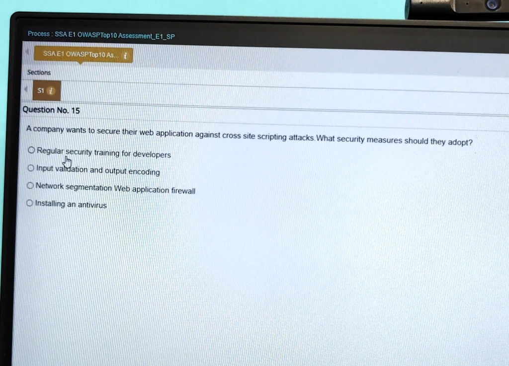 Process: SSA E1 OWASP Top 10 AssessmentE1SP SSA E1 OWASP Top 10 As... i Sections S1 Question No ...