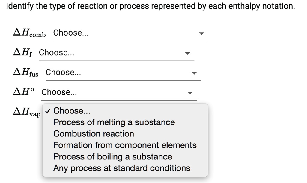 SOLVED: Identify the type of reaction or process represented by each ...