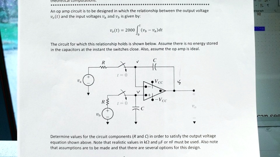 SOLVED: An op amp circuit is to be designed in which the relationship between the output voltage ...
