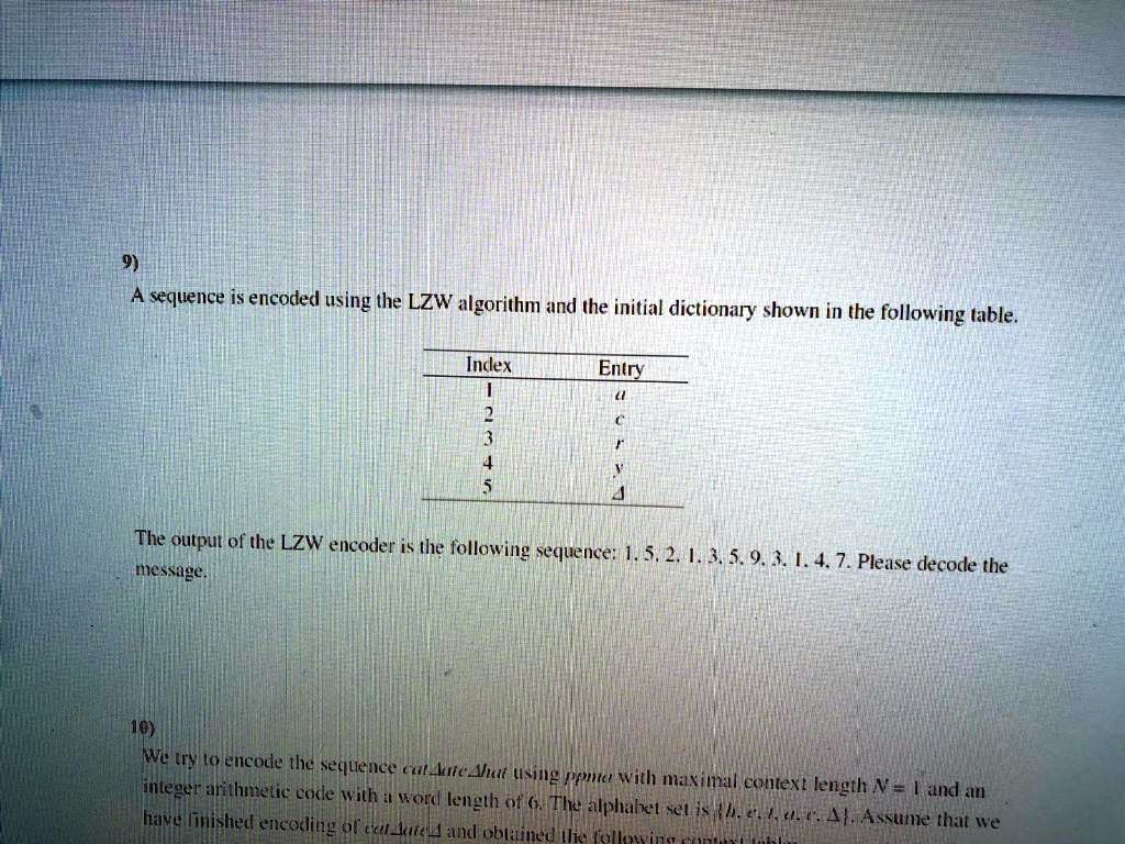 Solved A Sequence Is Encoded Using The Lzw Algorithm And The Initial Dictionary Shown In The 9085