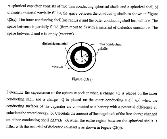 SOLVED: A spherical capacitor consists of two thin conducting spherical ...