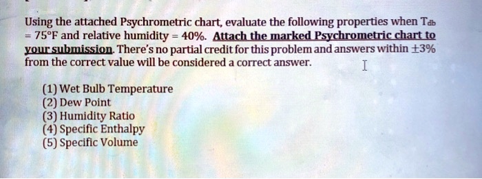 SOLVED: Using the attached Psychrometric chart, evaluate the following ... SOLVED: Using the attached Psychrometric chart, evaluate the following ...