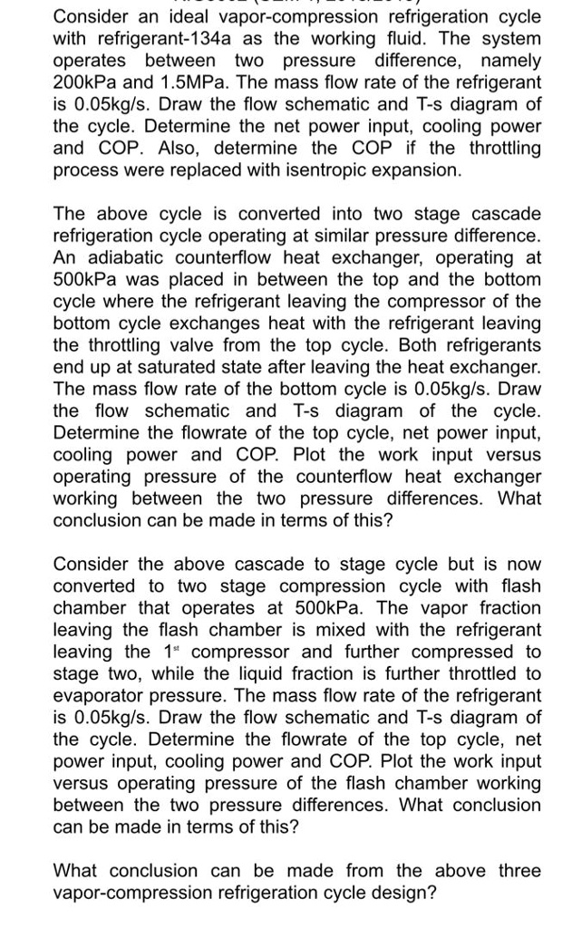 Consider an ideal vapor-compression refrigeration cycle with ...