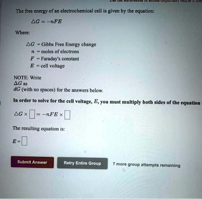 the free energy of an electrochemical cell is given by the equation g ...