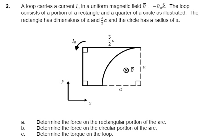 SOLVED: A loop carries a current Io in a uniform magnetic field B = Bok. The loop consists of a ...