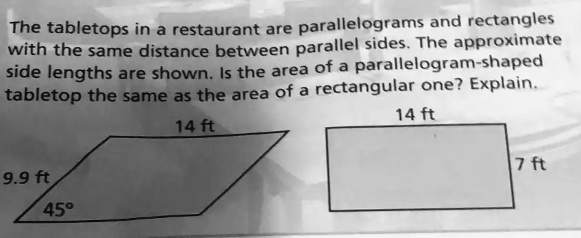 SOLVED: The tabletops in a restaurant are parallelograms and rectangles ...