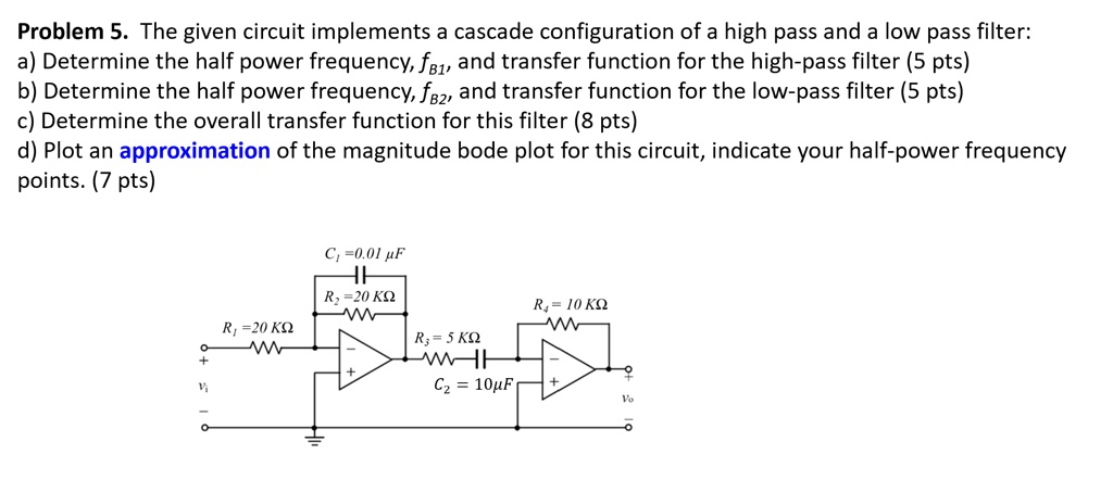 Problem 5. The given circuit implements a cascade configuration of a high-pass and a low-pass ...