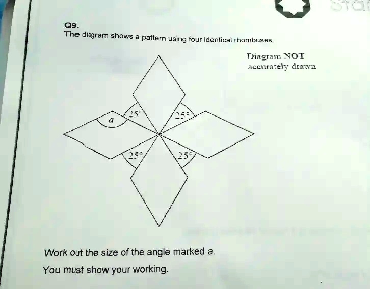 SOLVED: TC Q9 The diagram shows pattern using four identical rhombuses Diagram NOT accwrately ...
