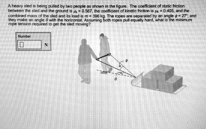A heavy sled is being pulled by two people as shown in the figure. The ...
