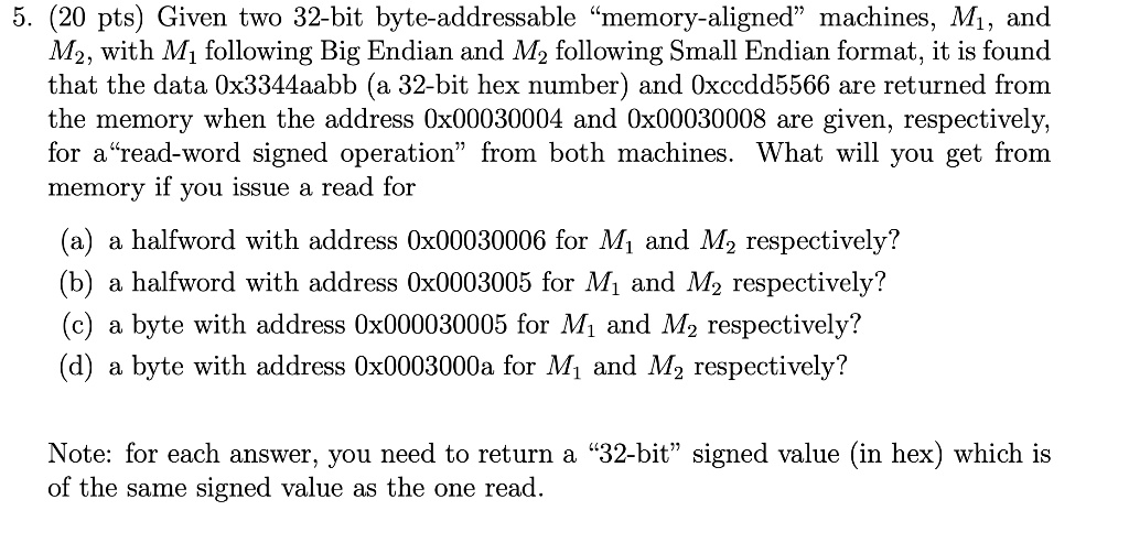 5. (20 pts) Given two 32-bit byte-addressable m̈emory-alignedm̈achines ...