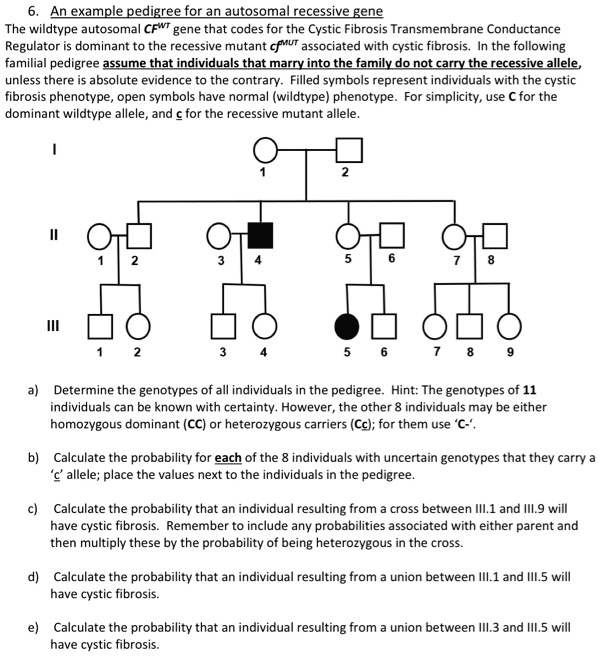 SOLVED: An example pedigree for an autosomal recessive gene The ...