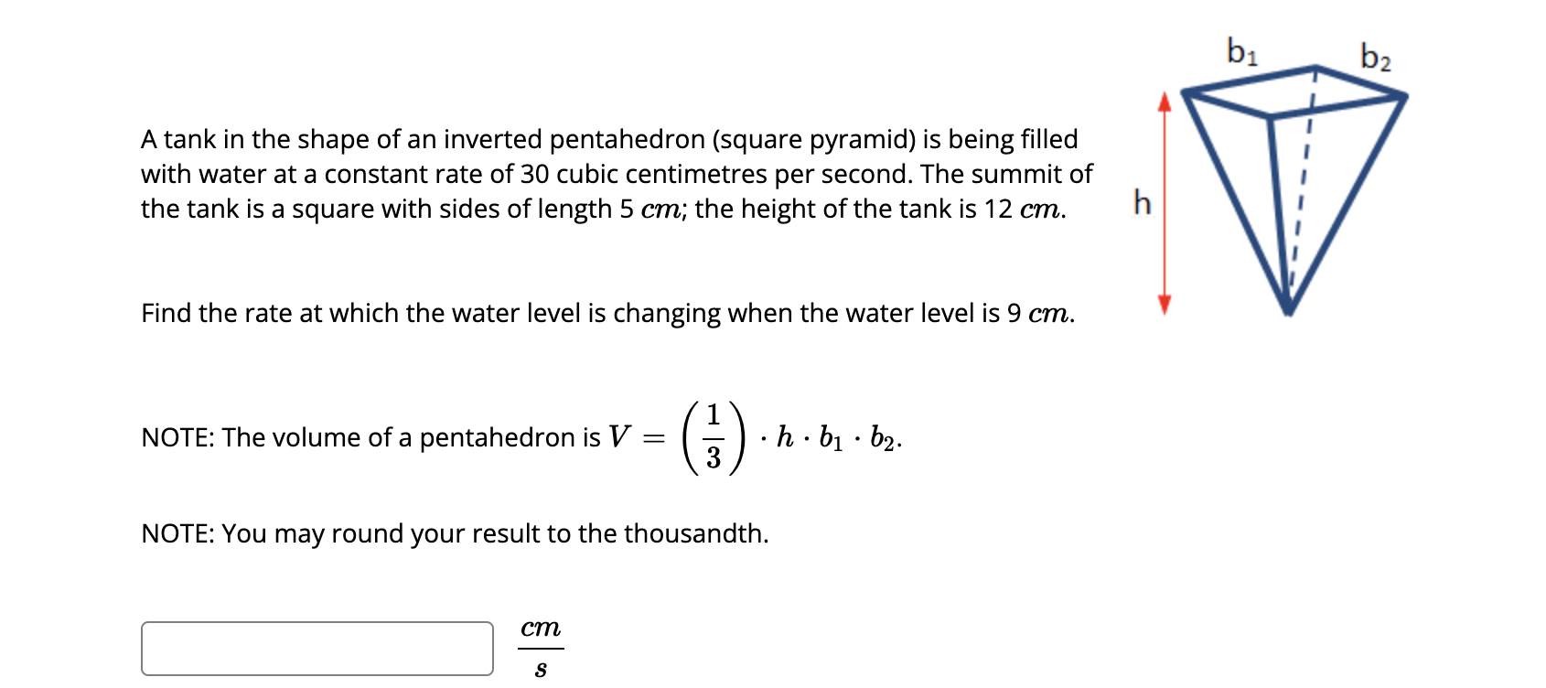 A tank in the shape of an inverted pentahedron (square...