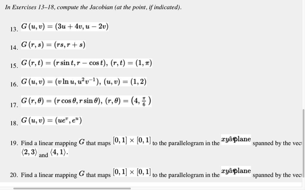 SOLVED: In Exercises 13-18, compute the Jacobian (at the point, if ...