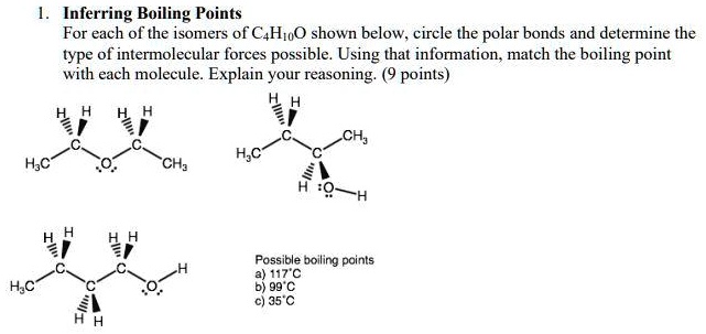 SOLVED: Inferring Boiling Points For each of the isomers of C4HtO shown ...