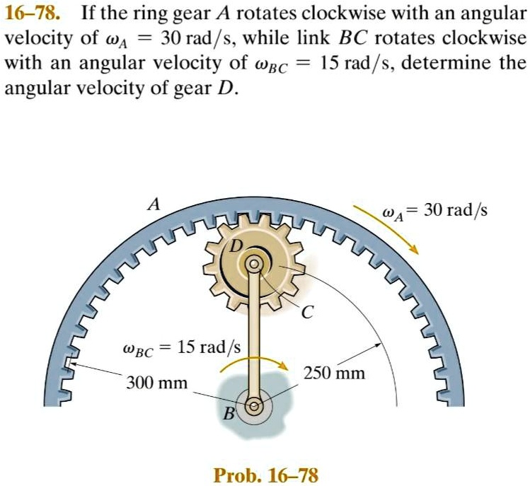 16 78 If The Ring Gear A Rotates Clockwise With An Angular Velocity Of 30 Rad S While Link