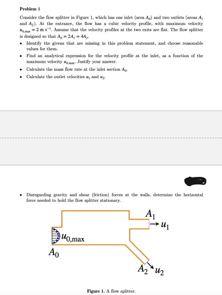 SOLVED: Problem 1 Consider the flow splitter in Figure 1, which has one ...