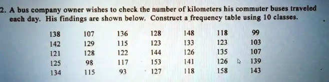 SOLVED: A bus company owner wishes to check the number of kilometers ...