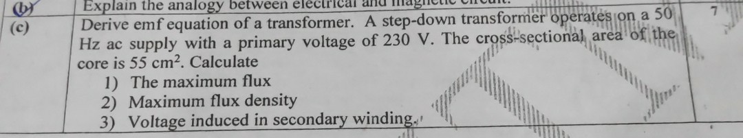 (c) Derive emf equation of a transformer. A step-down transformer ...