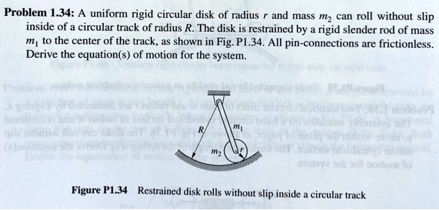 Problem 1.34: A uniform rigid circular disk of radius r and mass m2 can ...