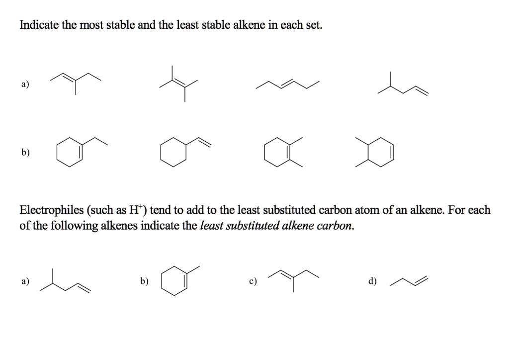 indicate the most stable and the least stable alkene in each set ...