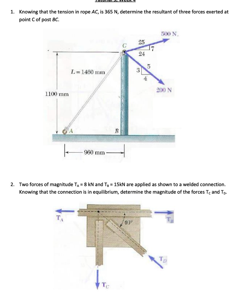 SOLVED: Please solve the attached. Knowing that the tension in rope AC ...