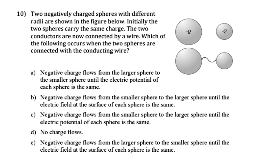 SOLVED: 10) Two negatively charged spheres with different radii are ...