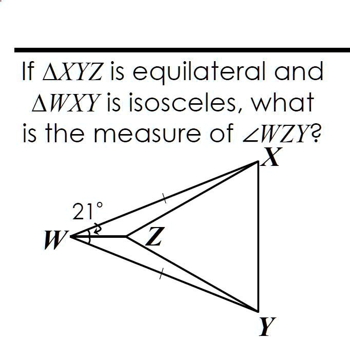 If XYZ is equilateral and WXY is isosceles, what is the measure of âˆ ...