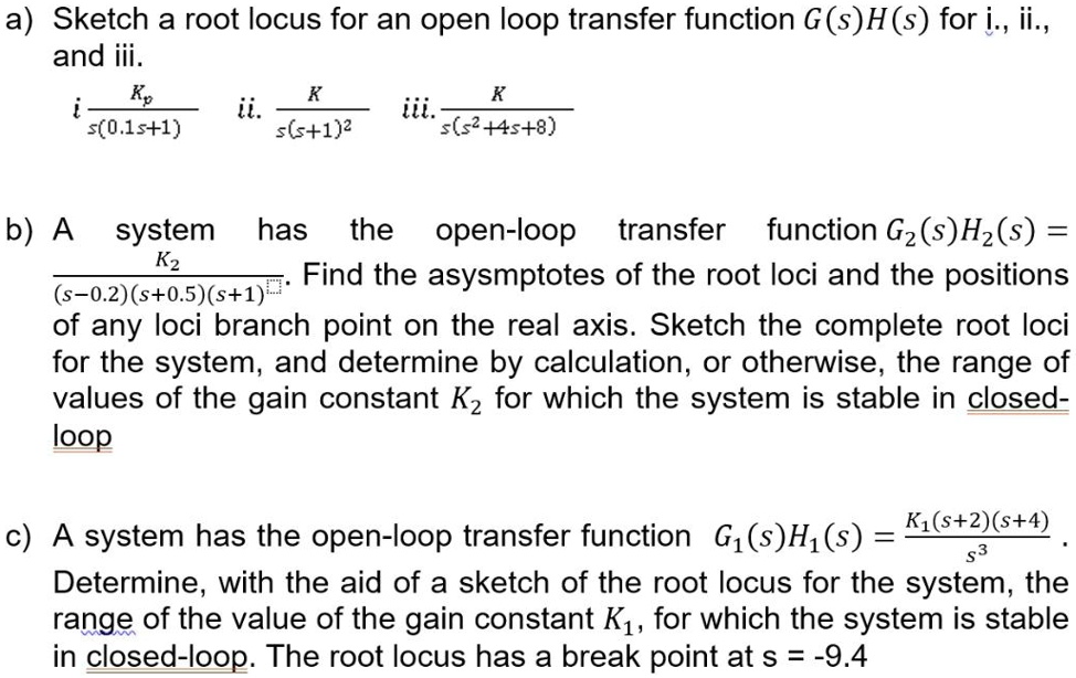 a sketch a root locus for an open loop transfer function gshs for i ii and ii kp k k ii iii ...