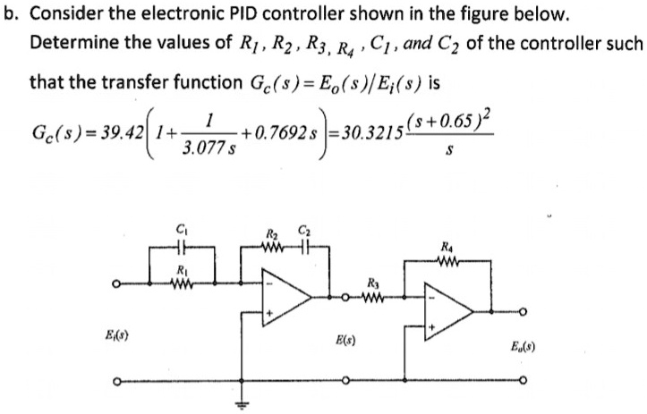 SOLVED: Consider the electronic PID controller shown in the figure below. Determine the values ...
