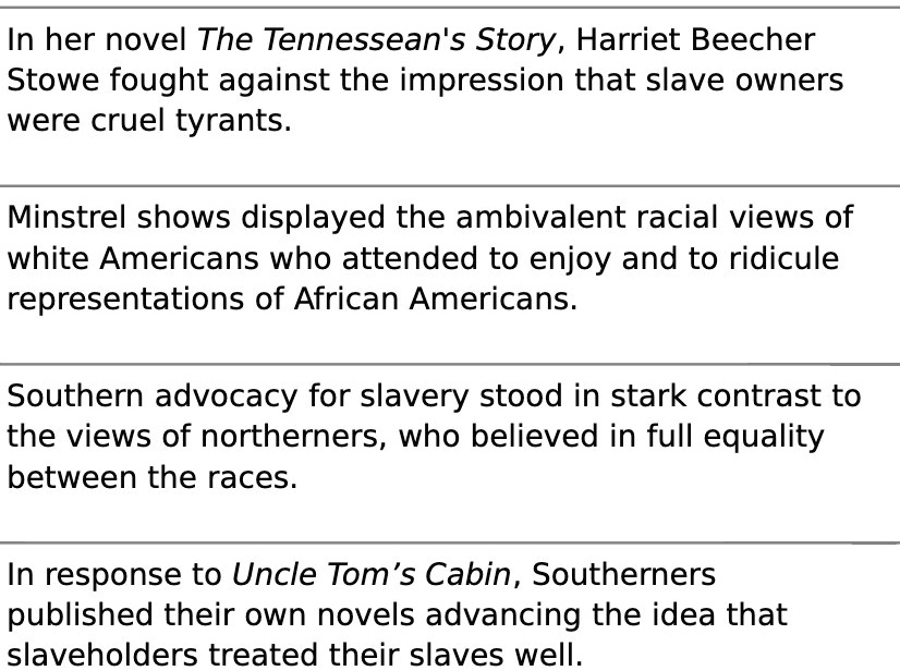 SOLVED: "In her novel The Tennessean's Story, Harriet Beecher Stowe ...