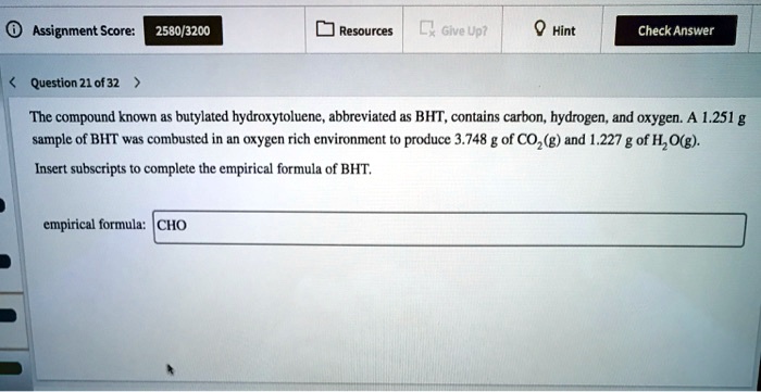 SOLVED: Assignment Score: 2580/3200 Resources C Give Up? Hint Check Answer Question 21 of 32 The ...