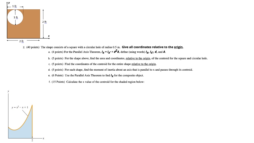 SOLVED: 1ft 1ft. 2ft 2 ft 2. (40 points) The shape consists of a square with a circular hole of ...