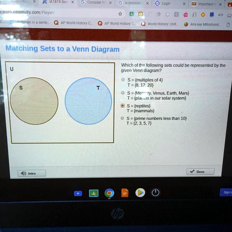 Matching Sets to a Venn Diagram U S T Which of the following sets could ...