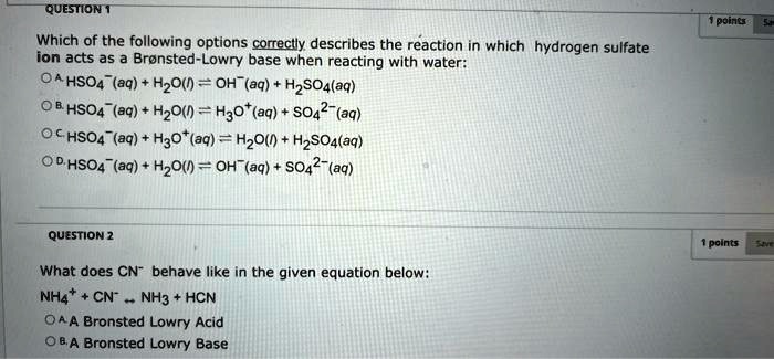 QUESTION 1 Which of the following options correctly describes the reaction in which hydrogen ...