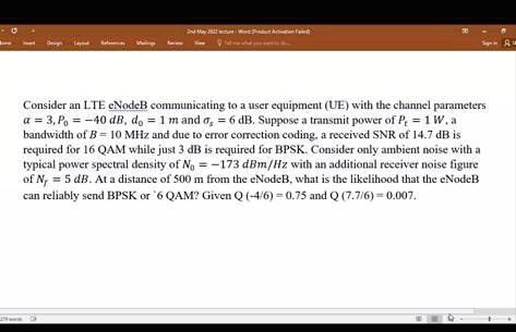 Consider an lte enodeb communicating to a user equipment ue...