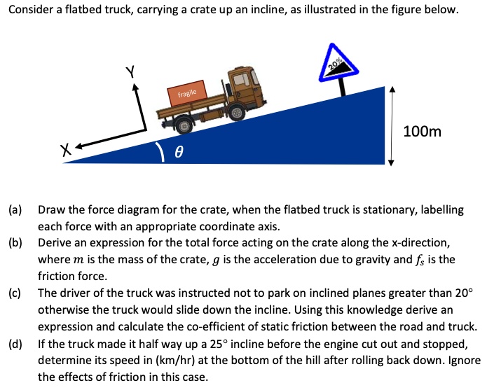 SOLVED: Consider a flatbed truck, carrying a crate up an incline, as ...