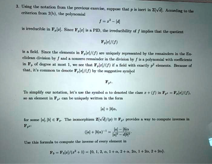 Solved Using The Notation Fromn The Previous Exercise Suppose That P Is Inert In Zivdj 